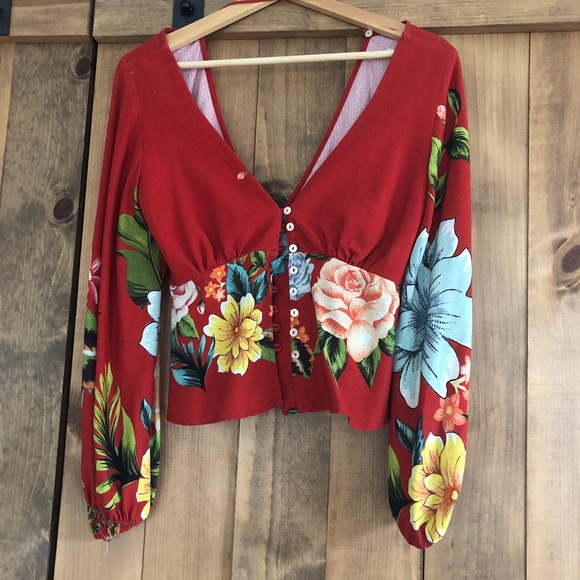 FARM Rio | Tops | Farm Rio Top Red Floral Boho | Poshmark